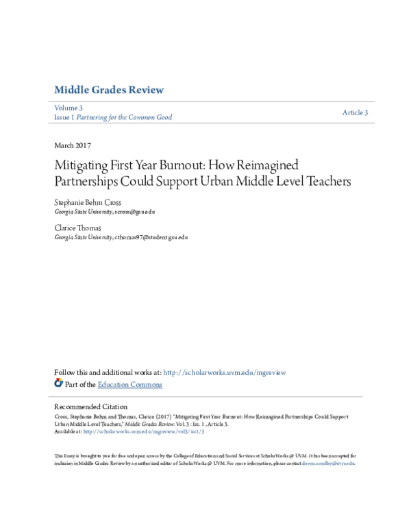 (PDF) Middle Grades Review Mitigating First Year Burnout: How Reimagined Partnerships Could ...