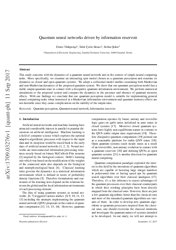 (PDF) Quantum neural networks driven by information reservoir