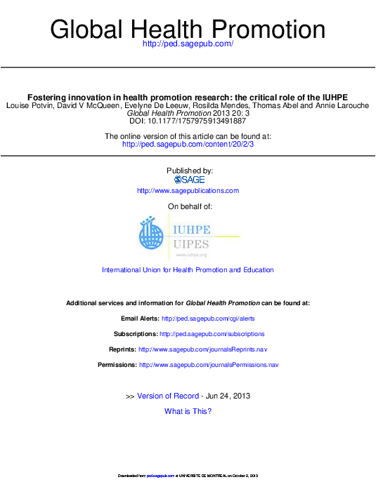 (PDF) Fostering innovation in health promotion research: the critical ...