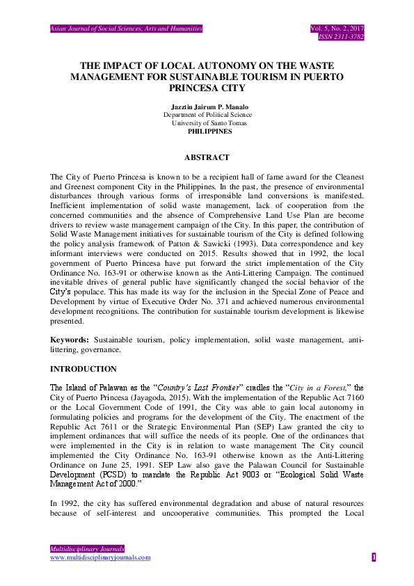 (PDF) The Impact of Local Autonomy on the Waste Management for ...