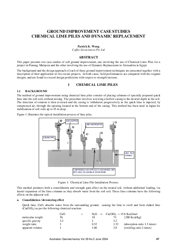 (PDF) GROUND IMPROVEMENT CASE STUDIES CHEMICAL LIME PILES AND DYNAMIC ...