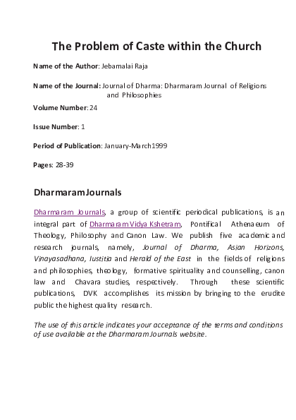 (PDF) The Problem of Caste within the Church
