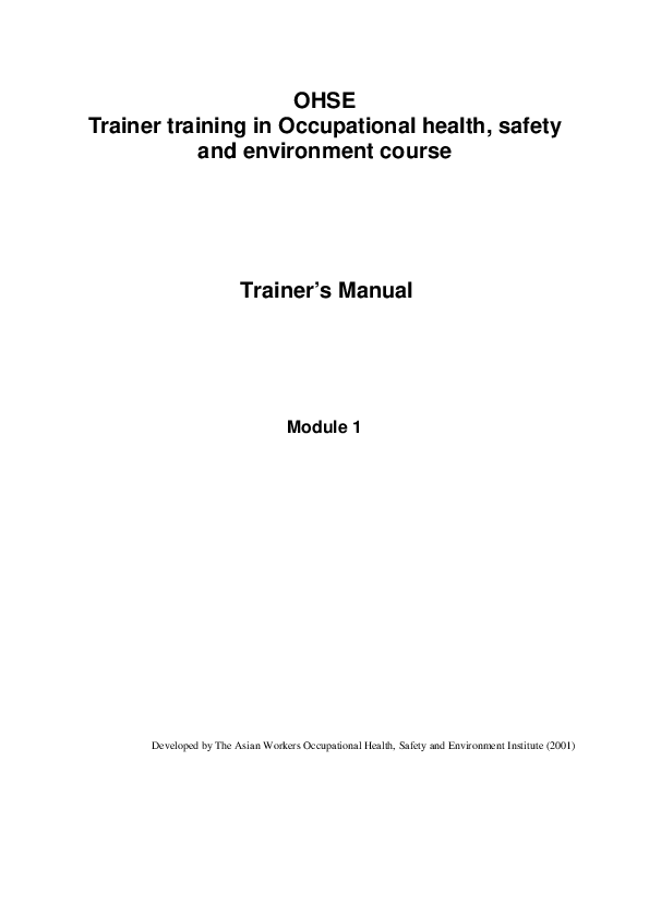 (PDF) OHSE Trainer training in Occupational health, safety and ...