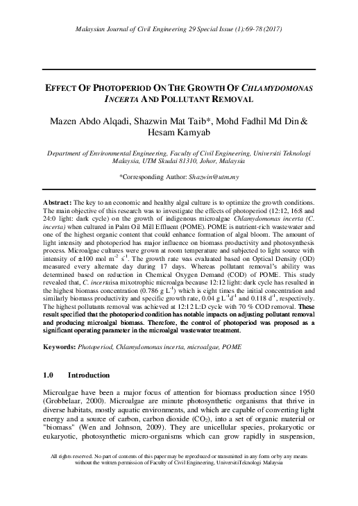 (PDF) EFFECT OF PHOTOPERIOD ON THE GROWTH OF CHLAMYDOMONAS INCERTA AND ...