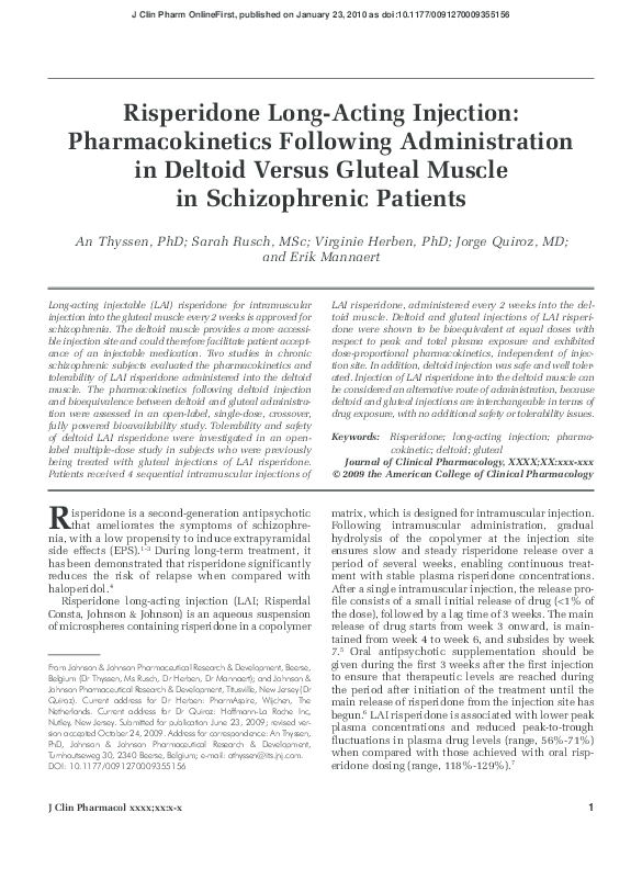 (PDF) Risperidone Long-Acting Injection: Pharmacokinetics Following ...