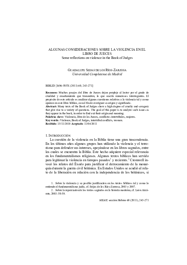(PDF) "Algunas consideraciones sobre la violencia en el libro de Jueces ...