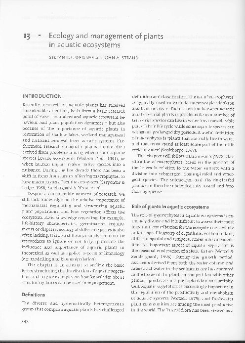 (PDF) Ecology and management of plants in aquatic ecosystems