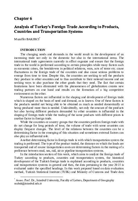 (PDF) Chapter 6 Analysis of Turkey's Foreign Trade According to ...