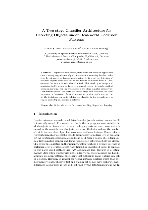 Pdf A Two Stage Classifier Architecture For Detecting Objects Under