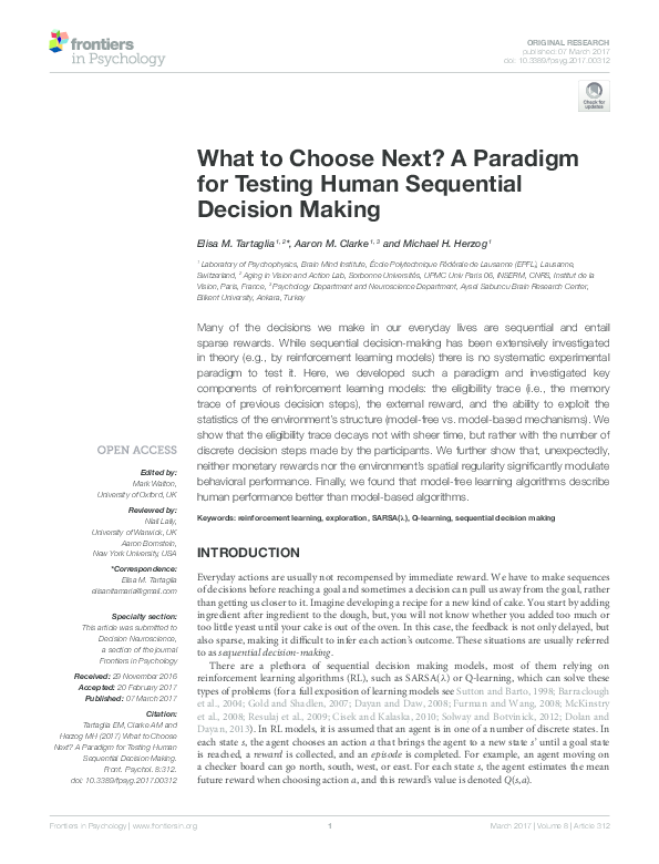(PDF) What to Choose Next? A Paradigm for Testing Human Sequential ...