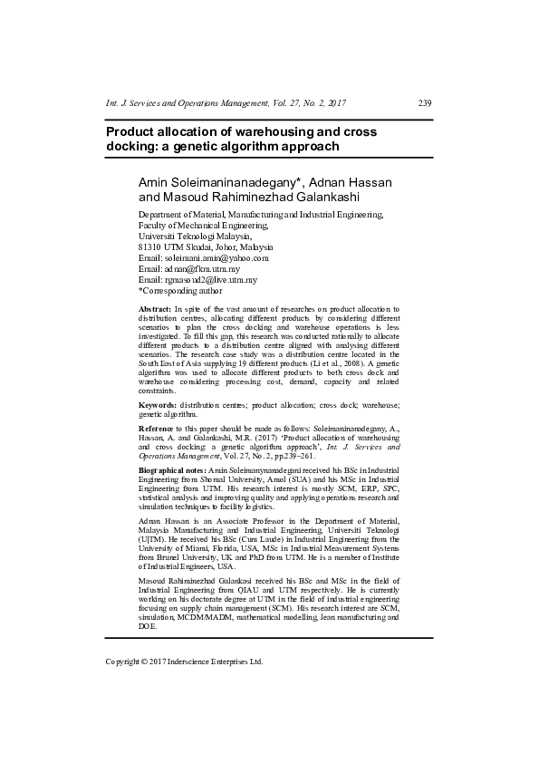 (PDF) Product Allocation to Warehousing and Cross Docking: A Genetic ...