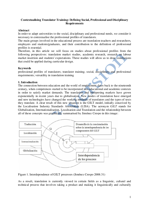 (PDF) Contextualising Translator Training: Defining Social ...
