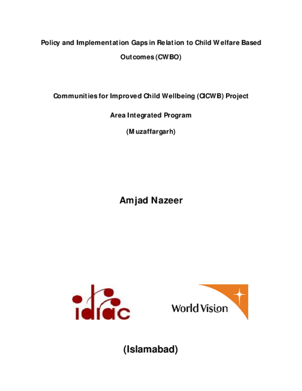 (PDF) Child Protection Policy and Implementation Gaps - Pakistan