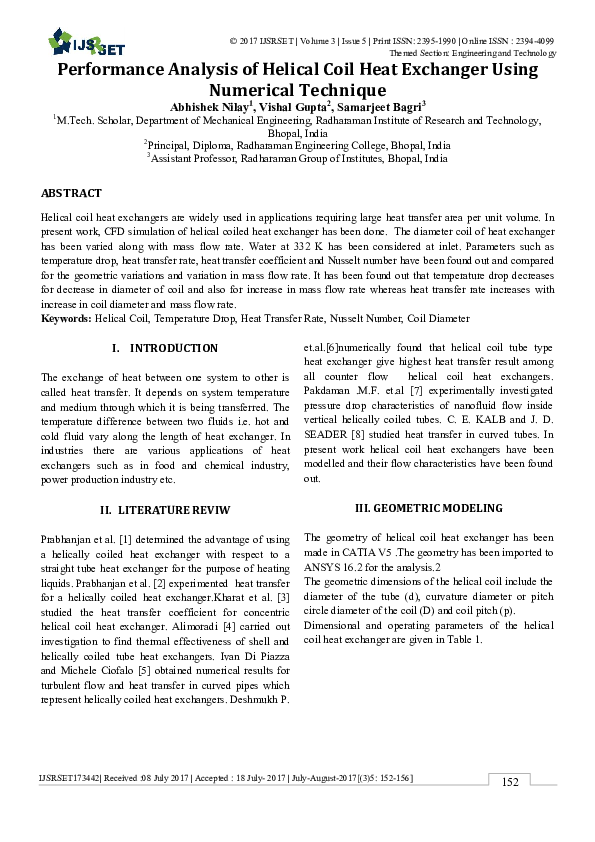 (PDF) Performance Analysis of Helical Coil Heat Exchanger Using Numerical Technique