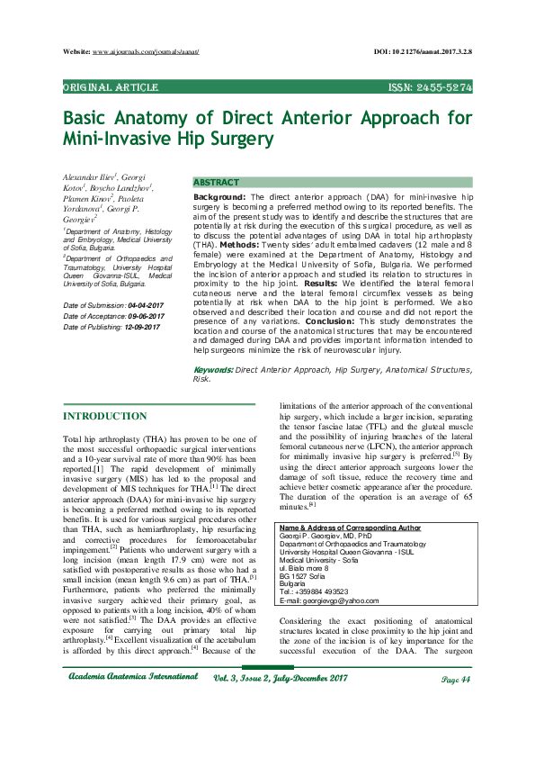 (PDF) Basic Anatomy of Direct Anterior Approach for Mini-Invasive Hip ...