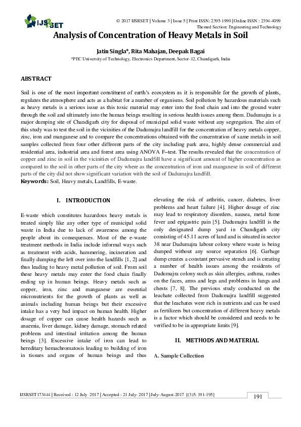 (PDF) Analysis of Concentration of Heavy Metals in Soil
