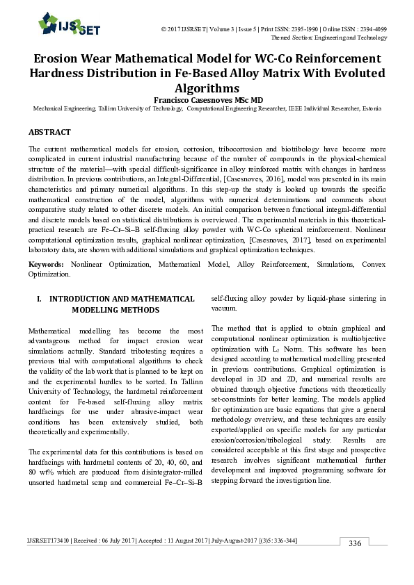 (PDF) Erosion Wear Mathematical Model for WC-Co Reinforcement Hardness Distribution in Fe-Based ...