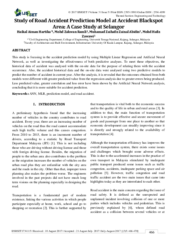 (PDF) Study of Road Accident Prediction Model at Accident Blackspot ...