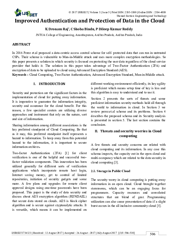 (PDF) Improved Authentication and Protection of Data in the Cloud