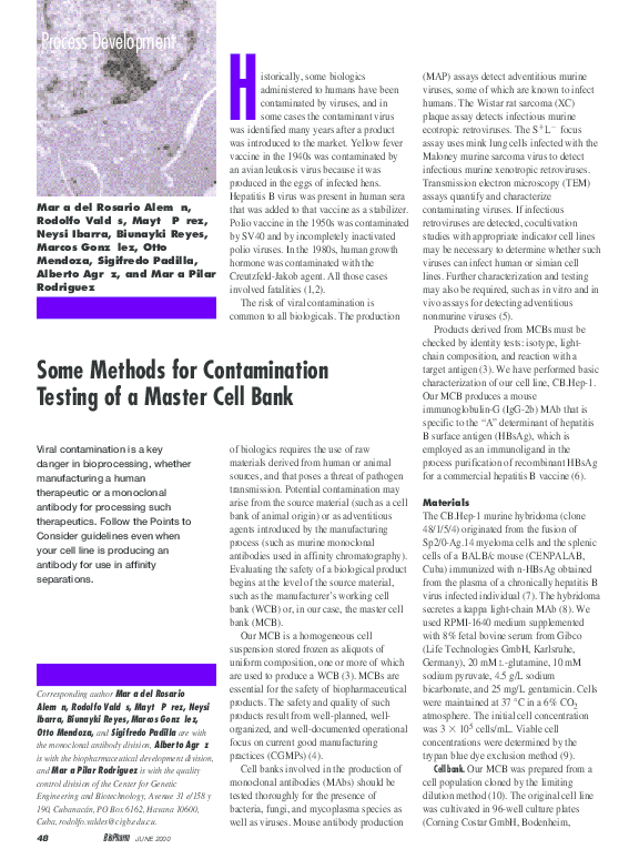 (PDF) Some Methods for Contamination Testing of a Master Cell Bank