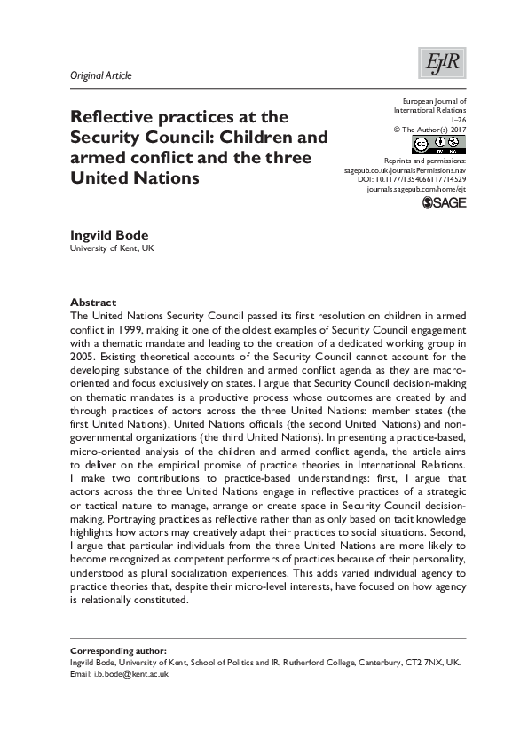 (PDF) Reflective practices at the Security Council: Children and armed ...