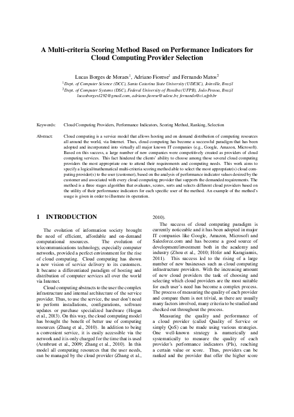 (PDF) A Multi-criteria Scoring Method Based on Performance Indicators for Cloud Computing ...