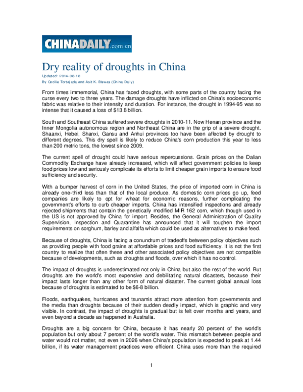 (PDF) Dry reality of droughts in China