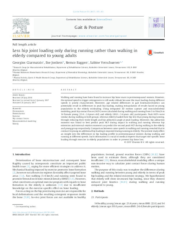 (PDF) Less hip joint loading only during running rather than walking in ...