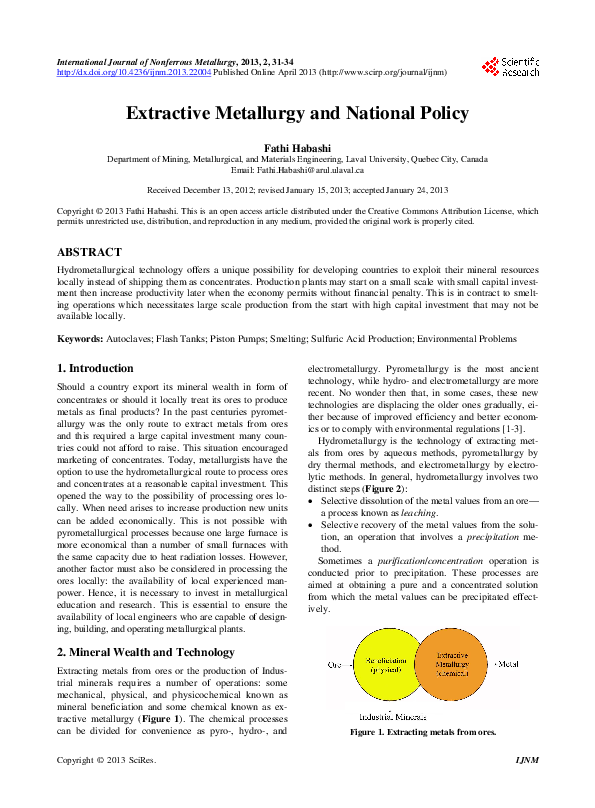 (PDF) Extractive Metallurgy and National Policy