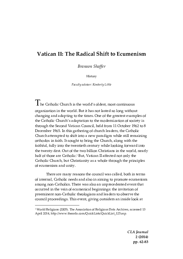 (PDF) Vatican II: The Radical Shift to Ecumenism