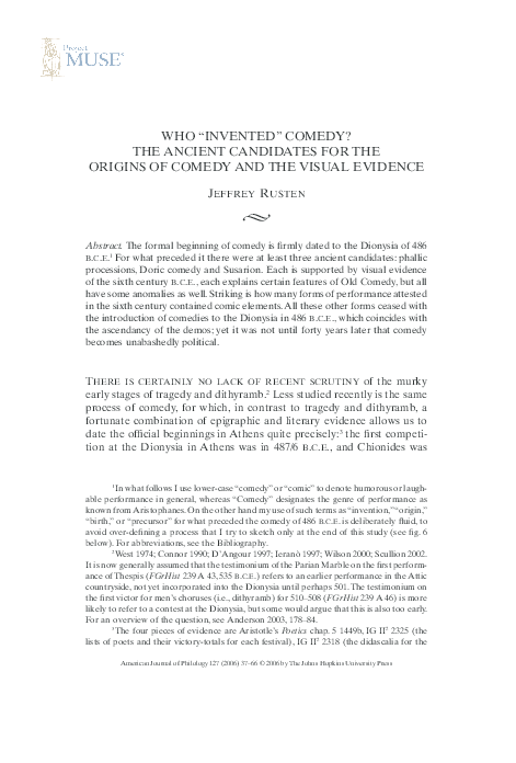 (PDF) Who" Invented" Comedy? The Ancient Candidates for the Origins of ...