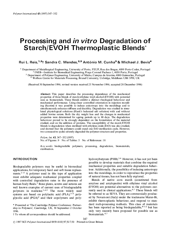 (PDF) Processing and in vitro Degradation of Starch/EVOH Thermoplastic ...