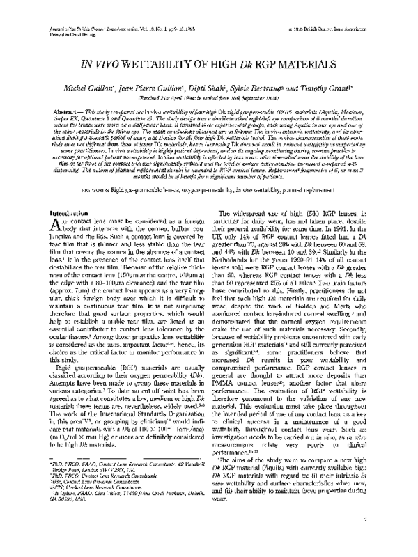 (PDF) In vivo wettability of high Dκ RGP materials