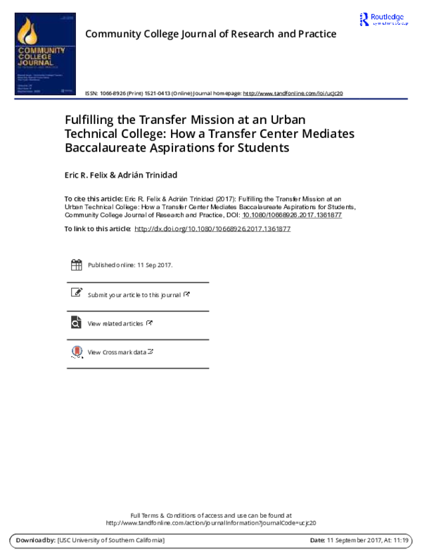 (PDF) Fulfilling the Transfer Mission at an Urban Technical College ...