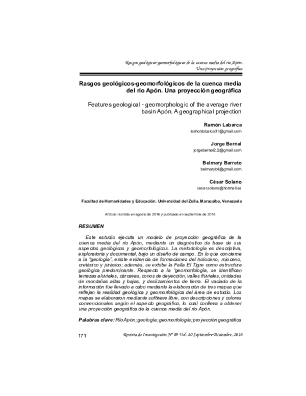 (PDF) Rasgos geológicos-geomorfológicos de la cuenca media del río Apón ...
