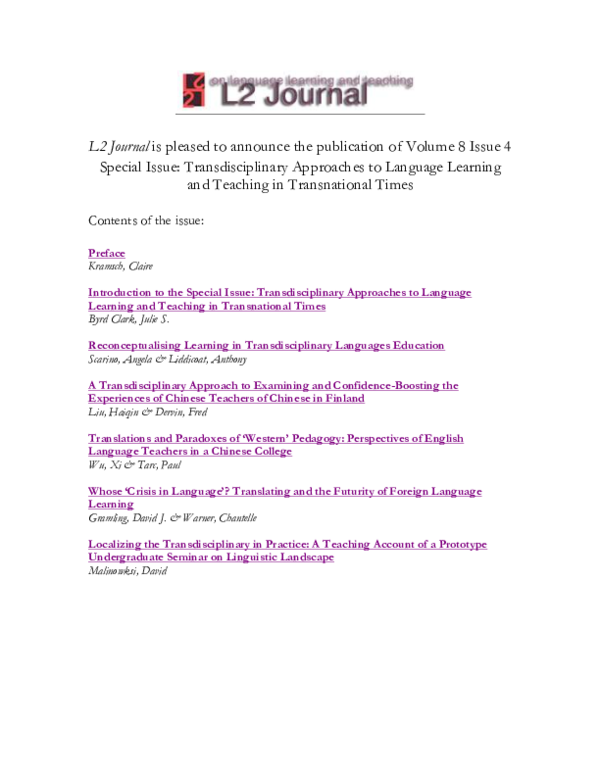 (PDF) Introduction to the Special Issue: Transdisciplinary Approaches ...