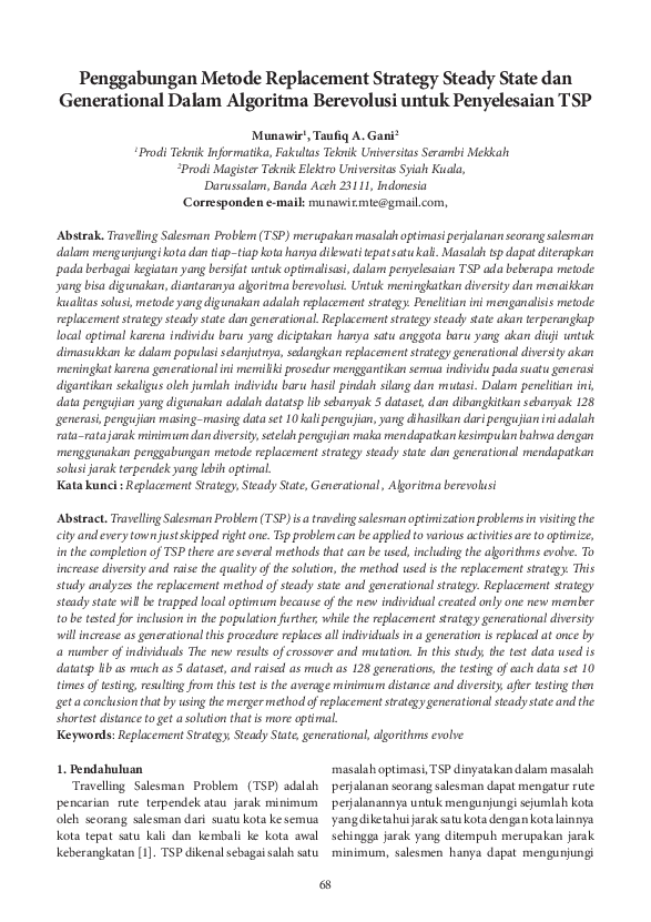 (PDF) Penggabungan Metode Replacement Strategy Steady State dan Generational Dalam Algoritma ...