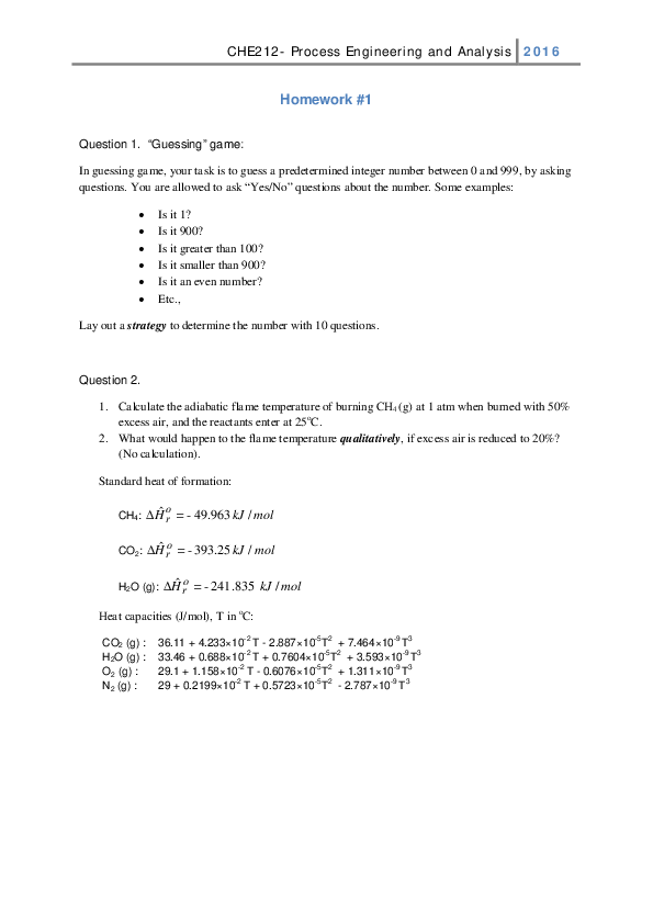 (PDF) CHE212- Process Engineering and Analysis