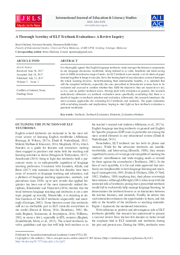(PDF) A Thorough Scrutiny of ELT Textbook Evaluations: A Review Inquiry OUTLINING THE FUNCTIONS ...