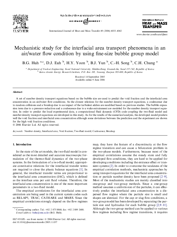 (PDF) Mechanistic study for the interfacial area transport phenomena in an air/water flow ...