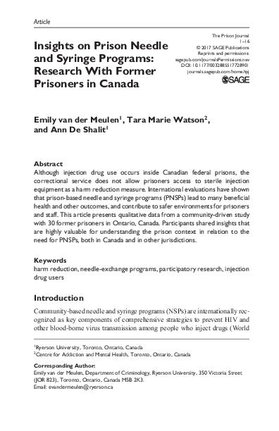(PDF) Insights on prison needle and syringe programs: Research with ...