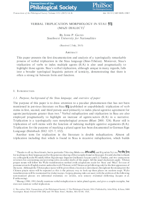 (PDF) Verbal triplication morphology in Stau (Mazi dialect) | Jesse P ...