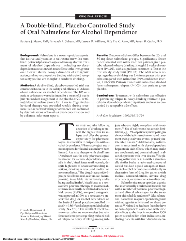 (PDF) A Double-blind, Placebo-Controlled Study of Oral Nalmefene for ...