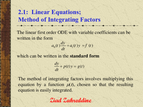(PDF) 2.1: Linear Equations; Method of Integrating Factors