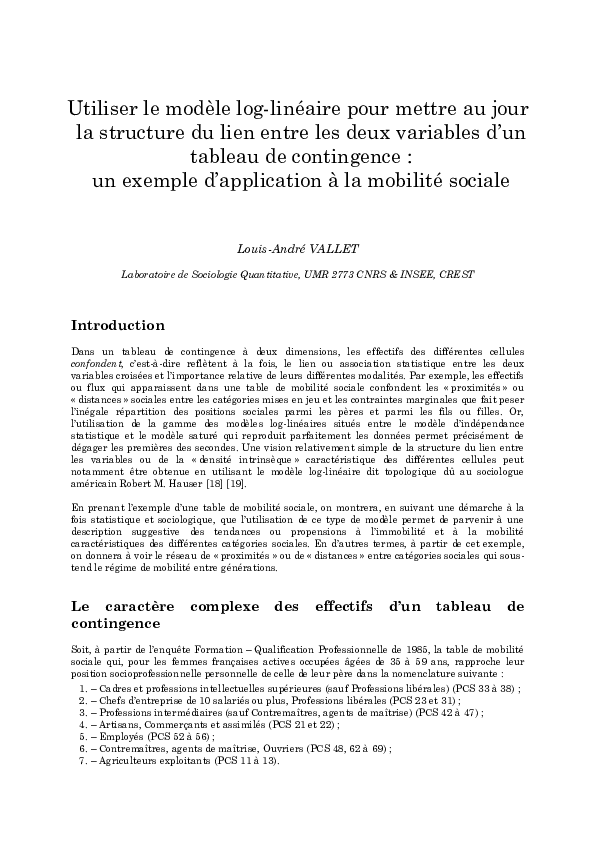 (PDF) Utiliser le modèle log-linéaire pour mettre au jour la structure ...