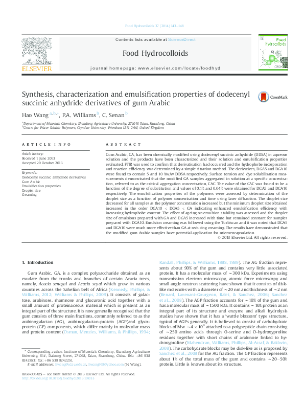 (PDF) Synthesis, characterization and emulsification properties of ...