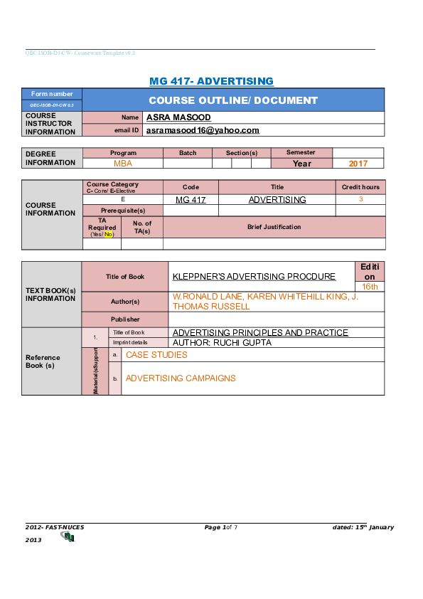 (DOC) Course outline Advertising