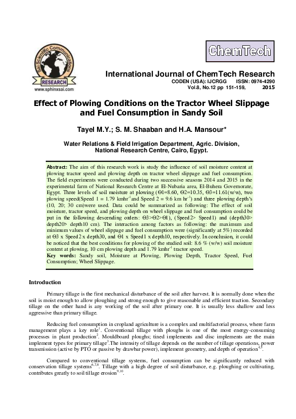 (PDF) Effect of Plowing Conditions on the Tractor Wheel Slippage and ...