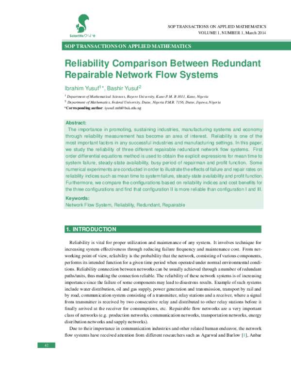 (PDF) Reliability Comparison Between Redundant Repairable Network Flow ...