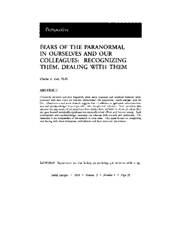 (PDF) Fears of the Paranormal in Ourselves and Our Colleagues ...